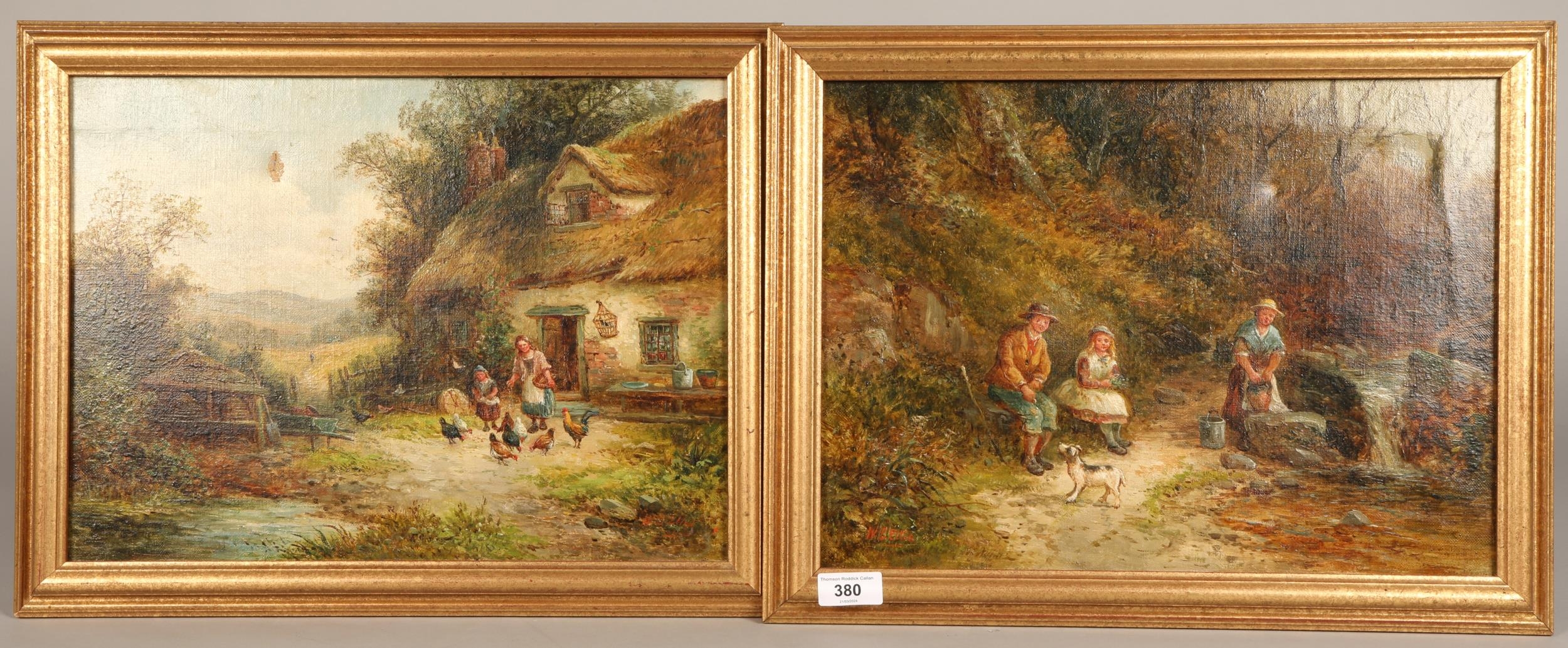Walter Ellis, two oil on canvas genre scenes, each approx. 29cm x 39cm ...