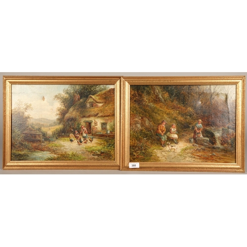 Walter Ellis, two oil on canvas genre scenes, each approx. 29cm x 39cm ...