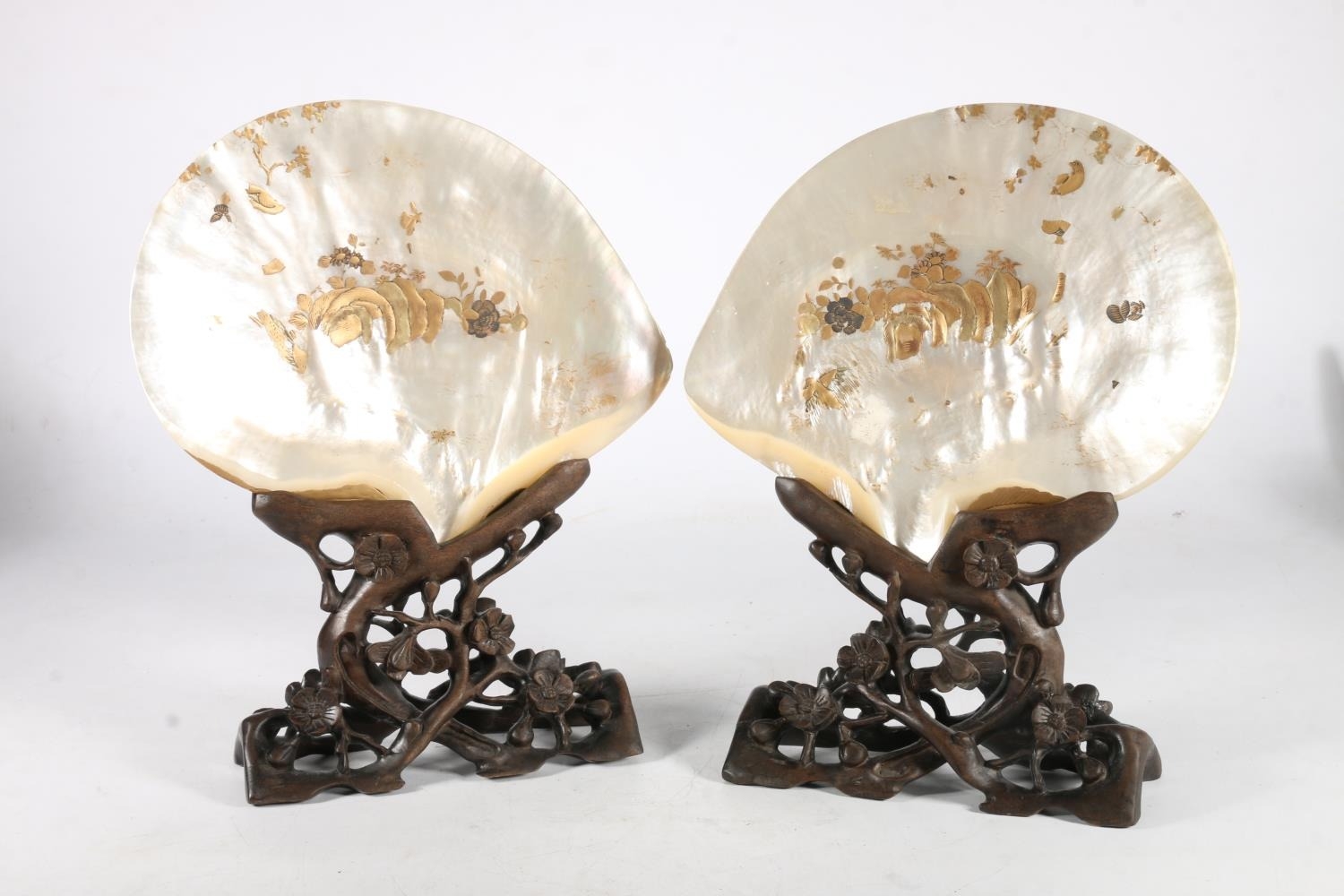 Pair of Chinese Export mother of pearl oyster shells, late Qing period ...