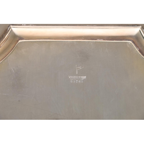 George V silver letter tray, rectangular shape with curved canted ...