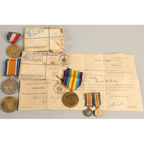 Assorted military decorations, including WWI George V and victory medal ...