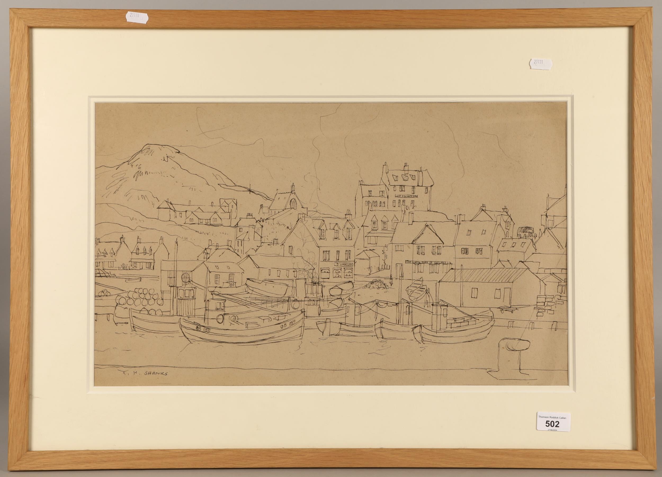 Tom Shanks RSW RGI PAI (1921 - 2020)MallaigInk on paper33cm x 55cmSigned