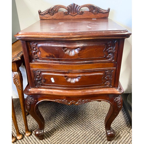 Two drawer side cabinet on cabriole legs, approx 75cm h