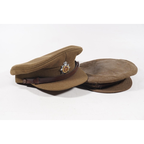 Khaki green peaked cap with Royal Naval Division Drake cap badge having ...