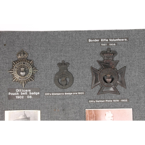 Display board of Border Rifle Volunteer insignia to include a blackened ...