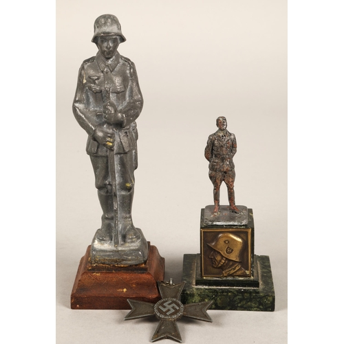 Two German WWII desk ornaments to include Hitler figure and SS plaque ...