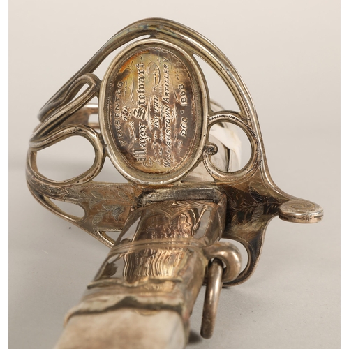 Silver plated sword presented to 'Major Stewart by the Williamston ...