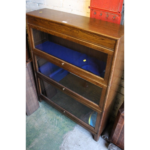 Oak 'Gunn' three section stacking bookcase with glazed doors, 87cm wide ...
