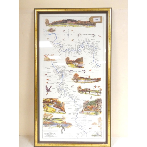 BEWICK W. N. Fishermans Map of Salmon Pools on the River Eden. Col ...