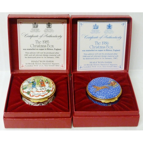 Set of ten Halcyon Days enamel Christmas boxes, in a run from 1980 ...