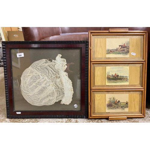 Bonnet in mahogany frame, inscription to back reads 'This cap ...