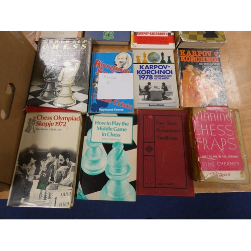 Chess. Carton of books & softback publications ex a Chess Club library.