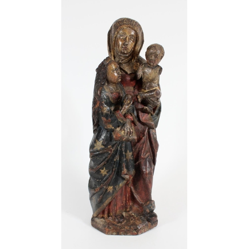 Dutch or Flemish carved oak and polychrome statue of Saint Anna ...