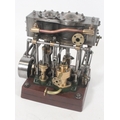 Live steam table top model of an engine, 19cm tall.