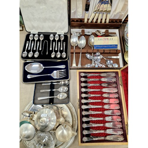 EPNS flatware canteens and sets, tea set, vintage hair curler, etc