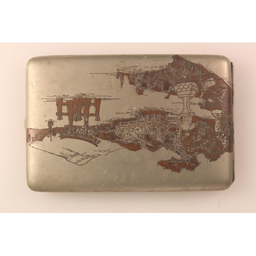 Japanese cigarette case, the inside stamped 'Sterling', 125g.