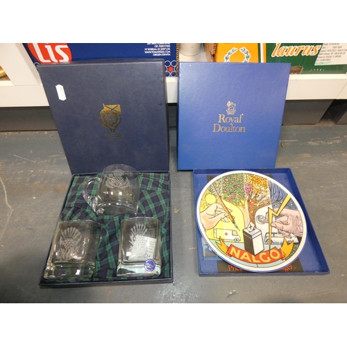 Glassware to include a carton of lustre and other glass drops, decanter ...