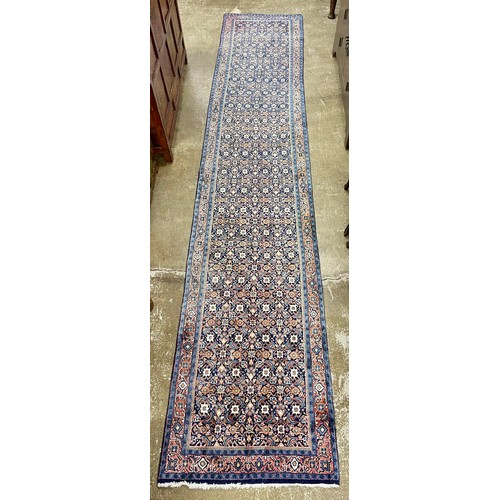 Large blue and white patterned hall runner