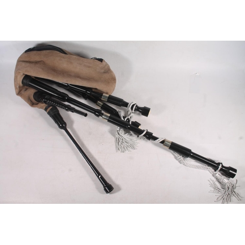 Set of modern delrin synthetic bagpipes with Bannatyne pipe bag and a ...
