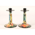 Pair of modern Moorcroft pottery candlesticks in the 'Ryden Fields ...