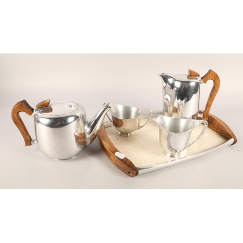 Four piece Picquot ware set and tray