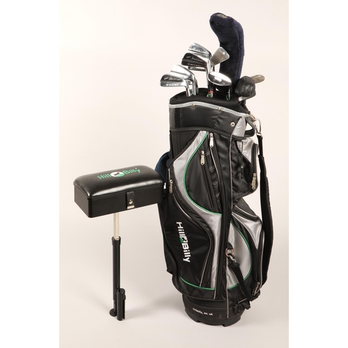 Set of golf clubs with Hill Billy bag and seat attachment, John Letters ...