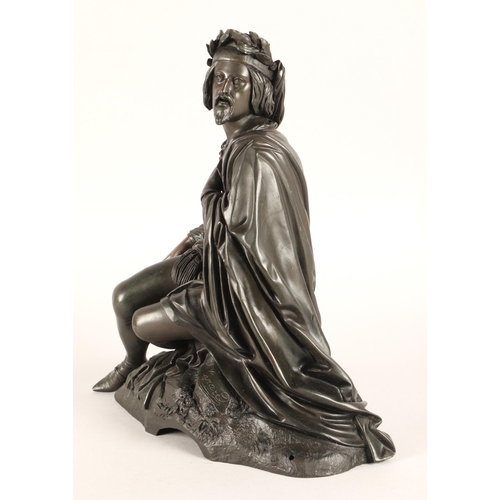 Bronze Minstrel figure signed 'Victor Evrard 1847', stands 36cm