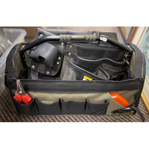 Workzone tool carrier bag with assorted tools and accessories