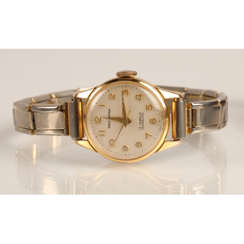 9ct gold cased gents Record de Luxe wristwatch on leather strap, with ...