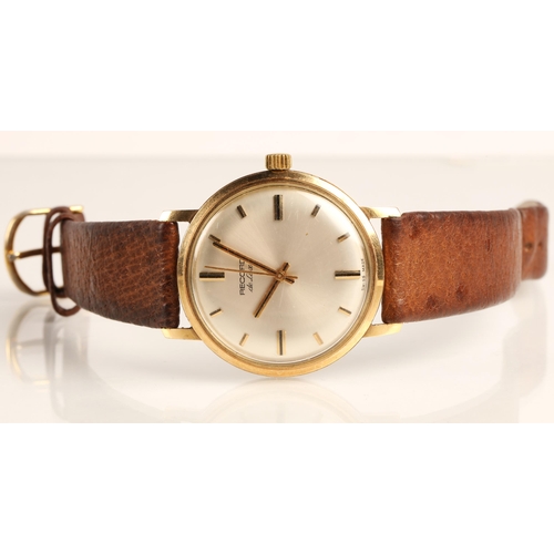 9ct gold cased gents Record de Luxe wristwatch on leather strap, with ...