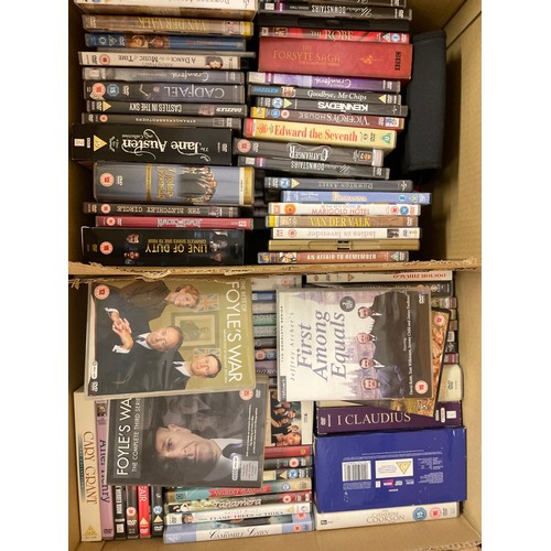 Two boxes of assorted DVDs