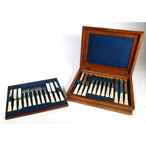 Cased set of twelve silver and mother of pearl knives and forks, Henry ...