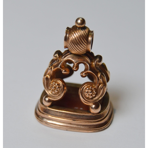 Victorian yellow metal carnelian fob seal with crested matrix ...