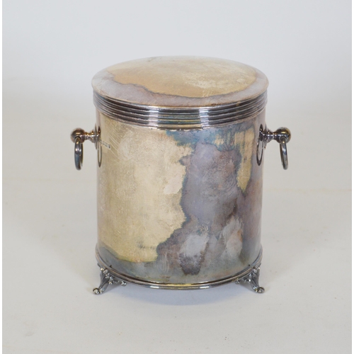 Silver cylindrical biscuit barrel with ring handles, by Dixons ...