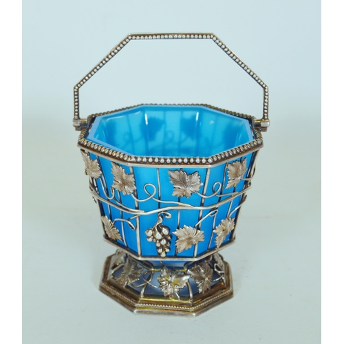 Victorian EP wirework sugar basket of octagonal form with beaded outer ...