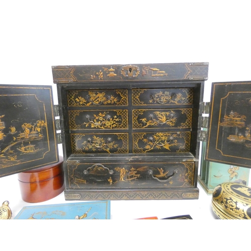 Late 19th century Japanese black lacquer desktop cabinet with raised ...