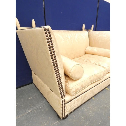 Modern Knole drop arm two seater sofa in cream damascene upholstery ...