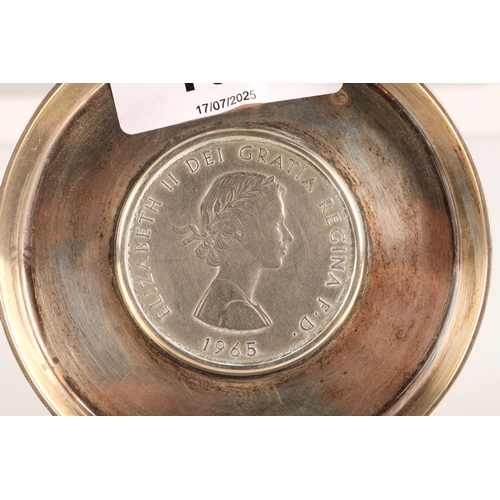Two silver coin dishes inset with Churchill crowns 1965, Wright Soc ...
