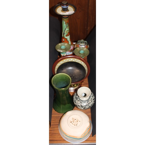 Gouda of Holland pottery candlestick, three similar pieces, a Mull ...