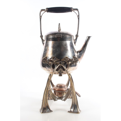 WMF style silver-plated spirit kettle on stand.