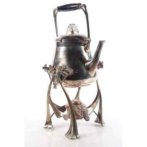 WMF style silver-plated spirit kettle on stand.
