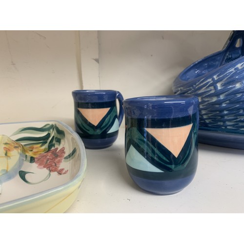 Studio Pottery by Gail Pittman to include Blue Azalea mugs, an oval ...