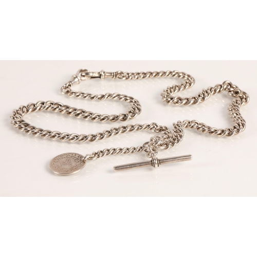 Silver watch chain, each of the graduated links are hallmarked along ...