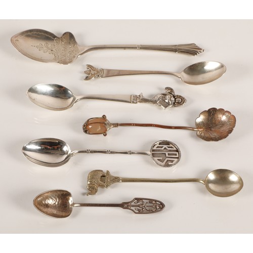 Assorted silver and white metal spoons, foreign and hallmarked, gross ...