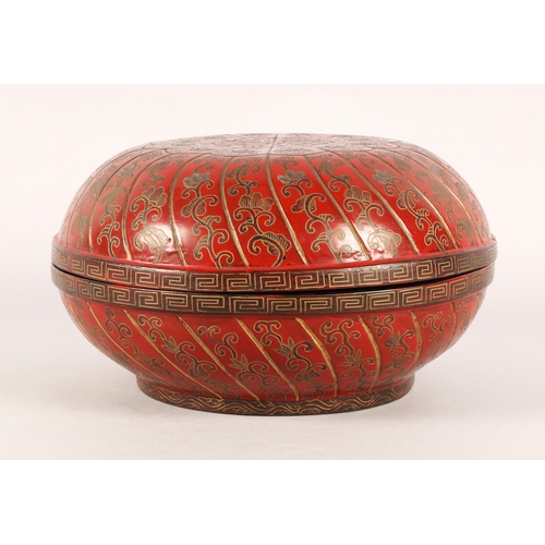 Oriental red lacquer circular lidded box, 29cm dia.
