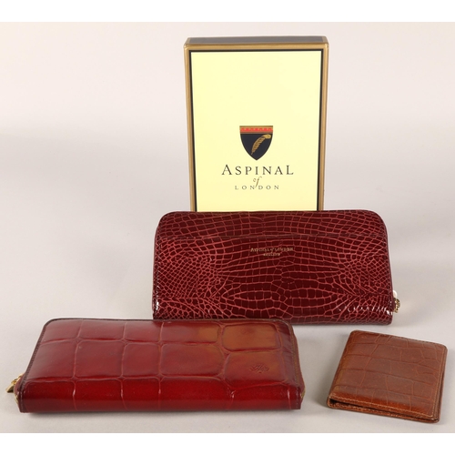Aspinal of London maroon patent croc leather ladies wallet with box, a ...