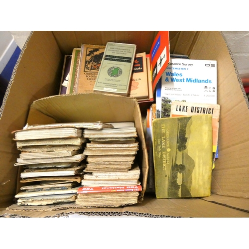 Large box of vinatge folding maps including Ireland, Midlands etc.