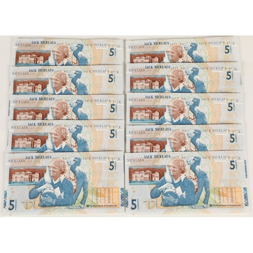 Royal Bank of Scotland, ten Jack Nicklaus five pound notes in numerical ...