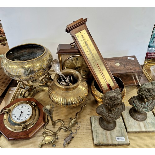 Collection of brassware to include elephants, Benares bowl, clock also ...