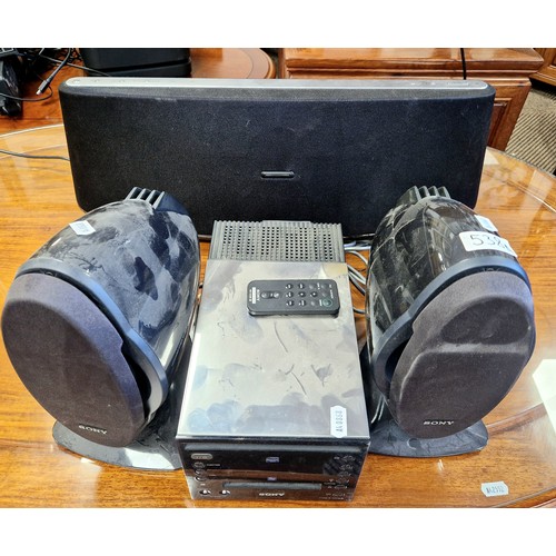 Sony music system with speakers and a Sony bluetooth speaker / iPod ...
